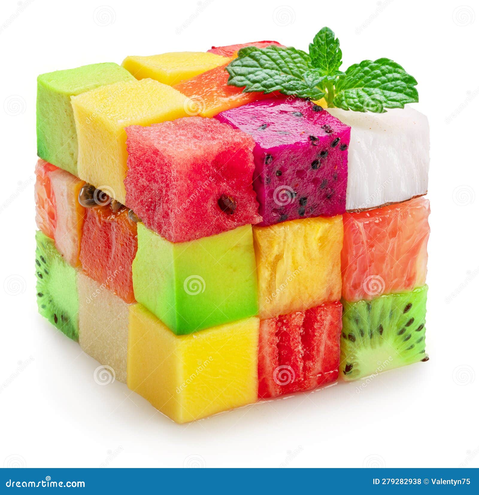 Fruit Puzzle Cube Arranged from Different Fruit Cubes. Dietary Concept ...