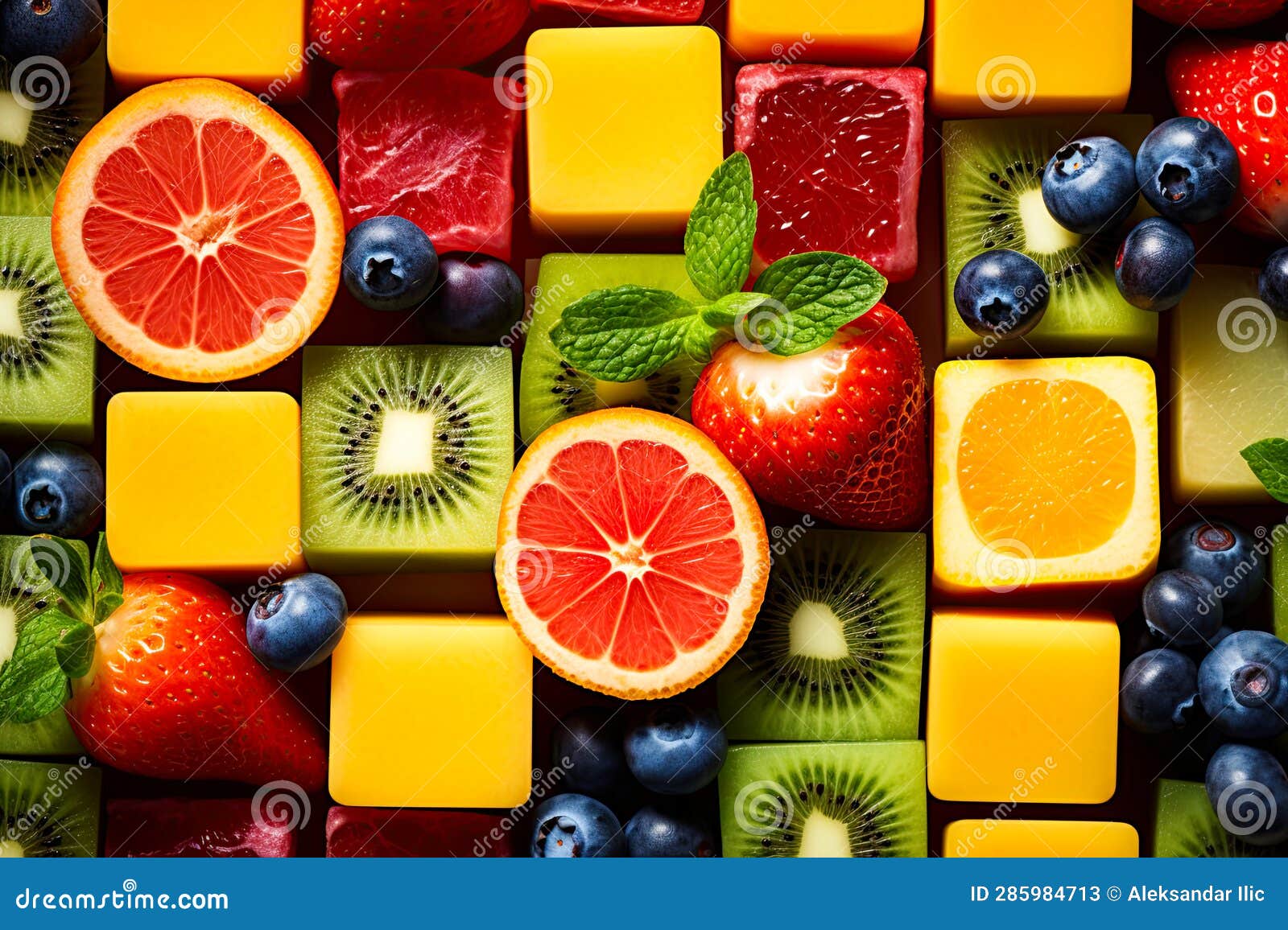 Fruit Puzzle. Food Background ,pattern. Variety of Fruit Cubes. Flat ...