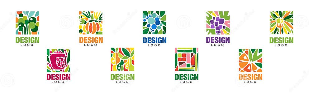 Fruit Rectangular Original Logo Design with Bright Color Vector Set ...