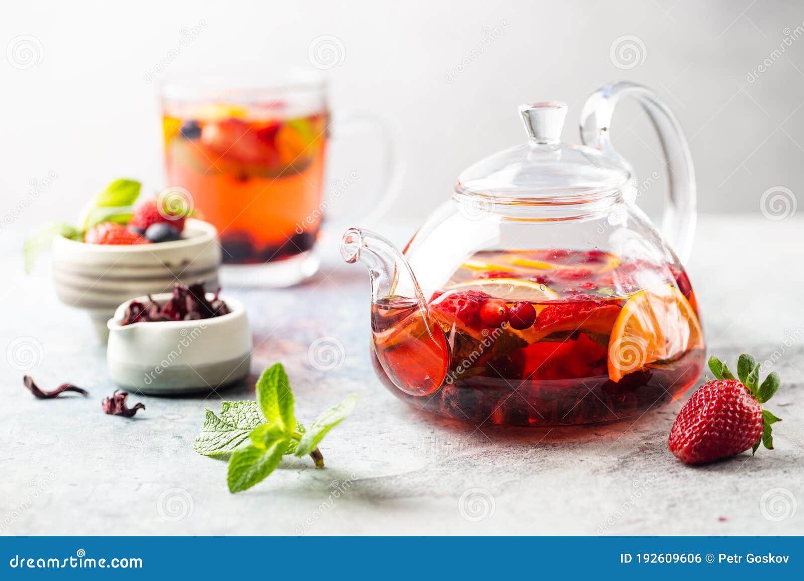 Fruit red tea with berries stock photo. Image of forest - 192609606