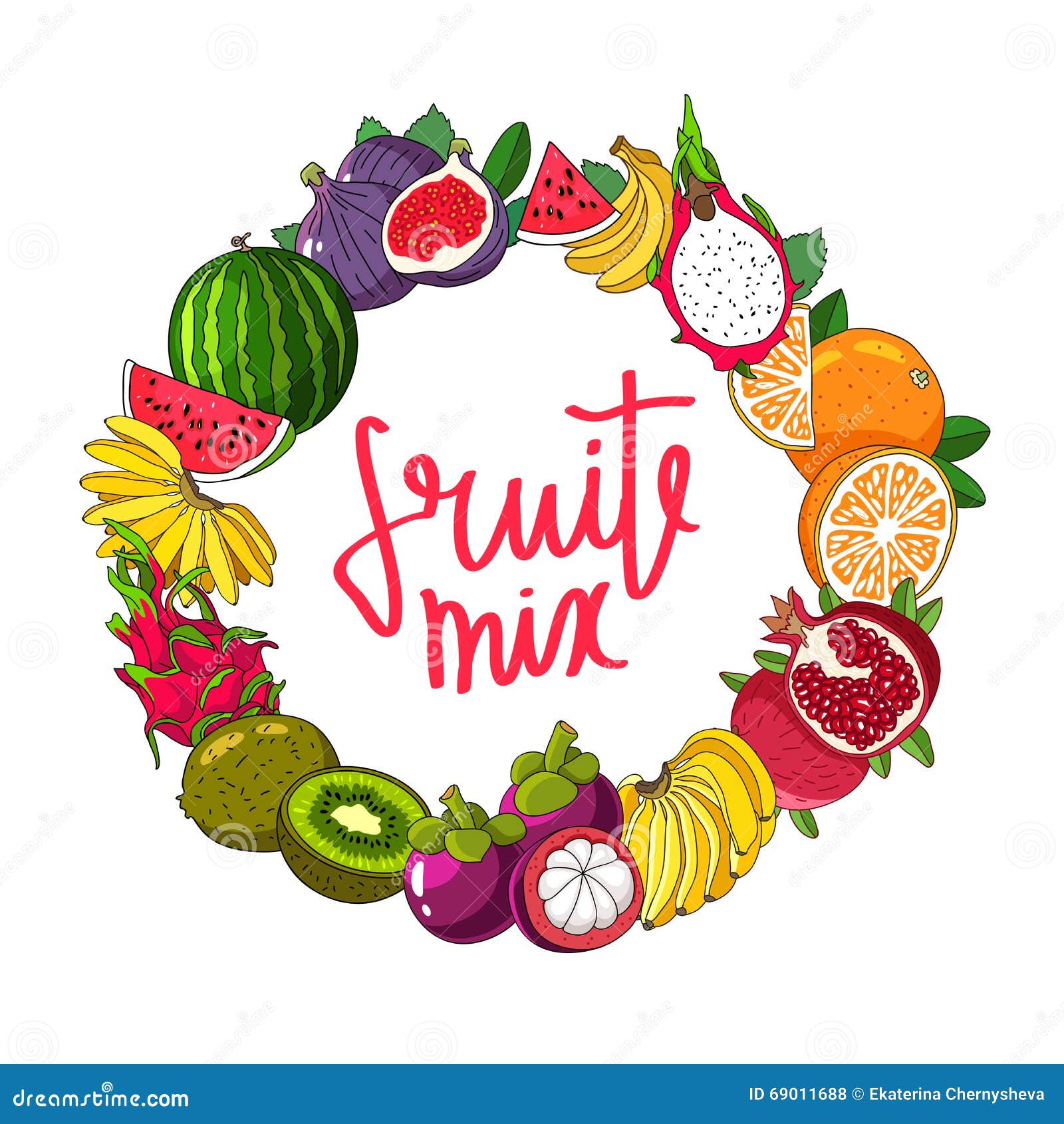 Fruit Round Frame Border For Invitation. Hand Drawn Flat Illustration ...