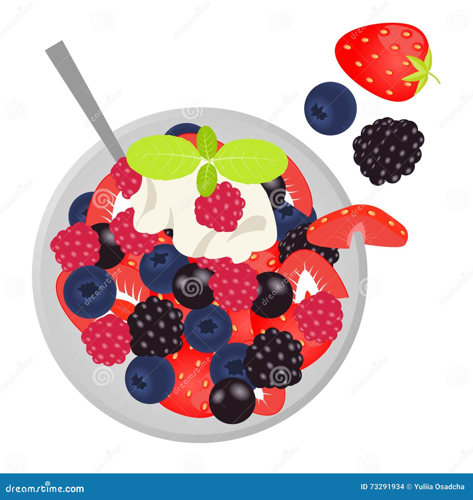 Fruit Salad with Cream and Mint. Stock Vector - Illustration of mint ...