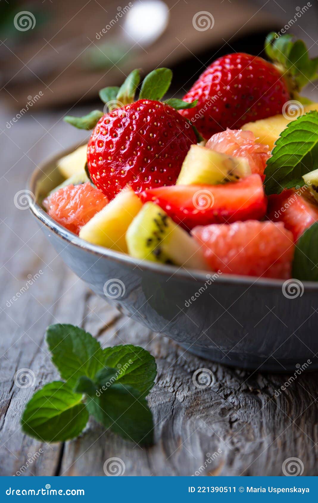 Fruit Salad with Cut Fresh Fruit and Mint Stock Image - Image of snack ...