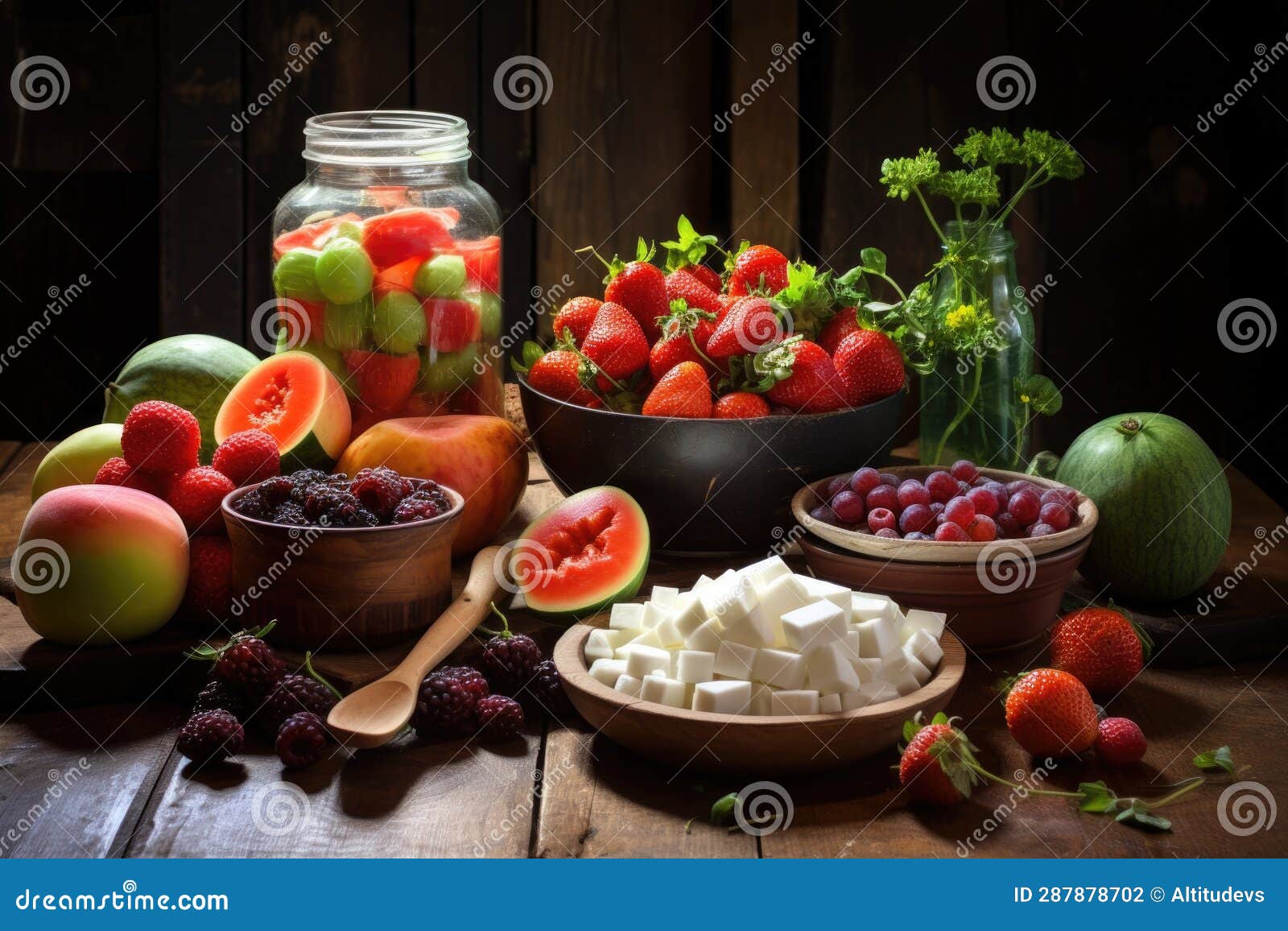 Fruit Salad Ingredients on Rustic Table Stock Photo - Image of ...