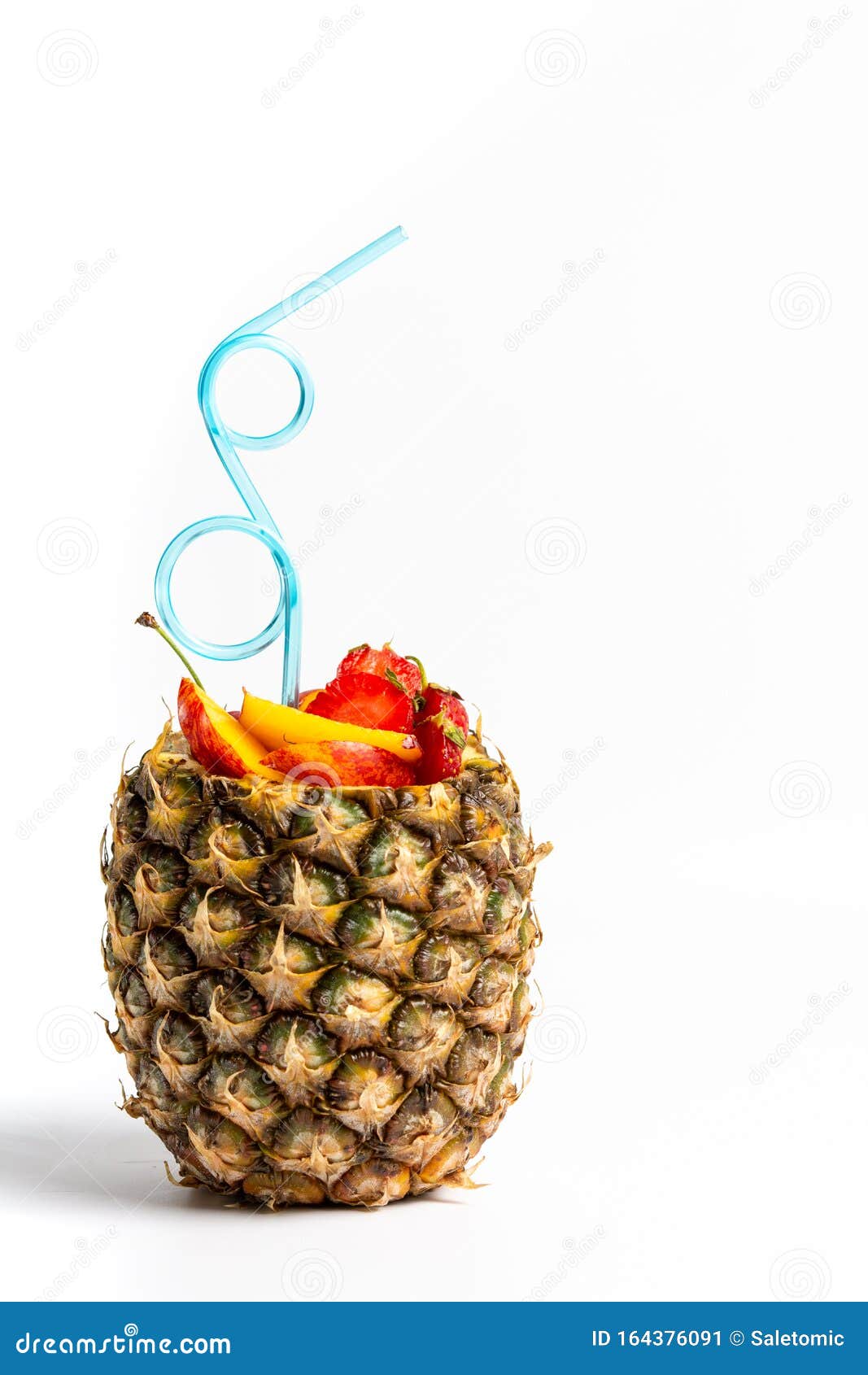 Fruit Salad and Juice in a Pineapple Shell Isolated Stock Image - Image ...