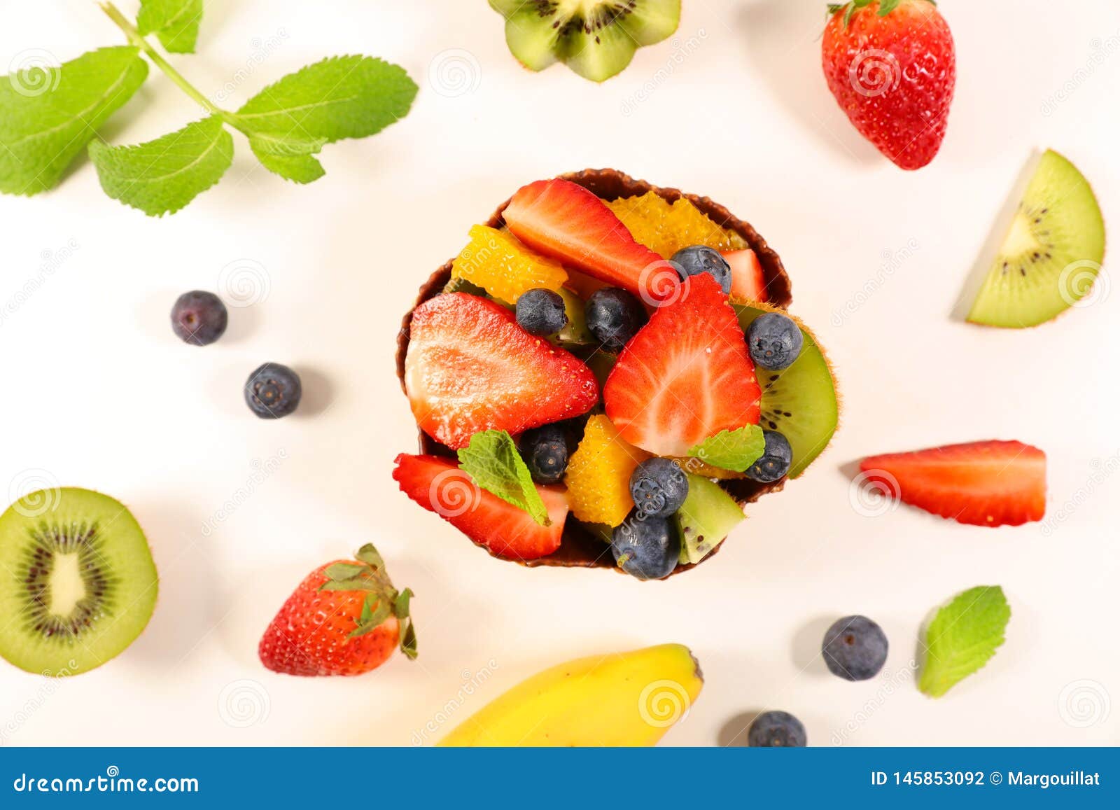 Fruit salad,top view stock photo. Image of dessert, fresh - 145853092