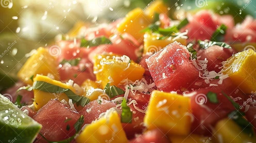 Fruit Salad with Watermelon and Mango. Stock Image - Image of fruit ...
