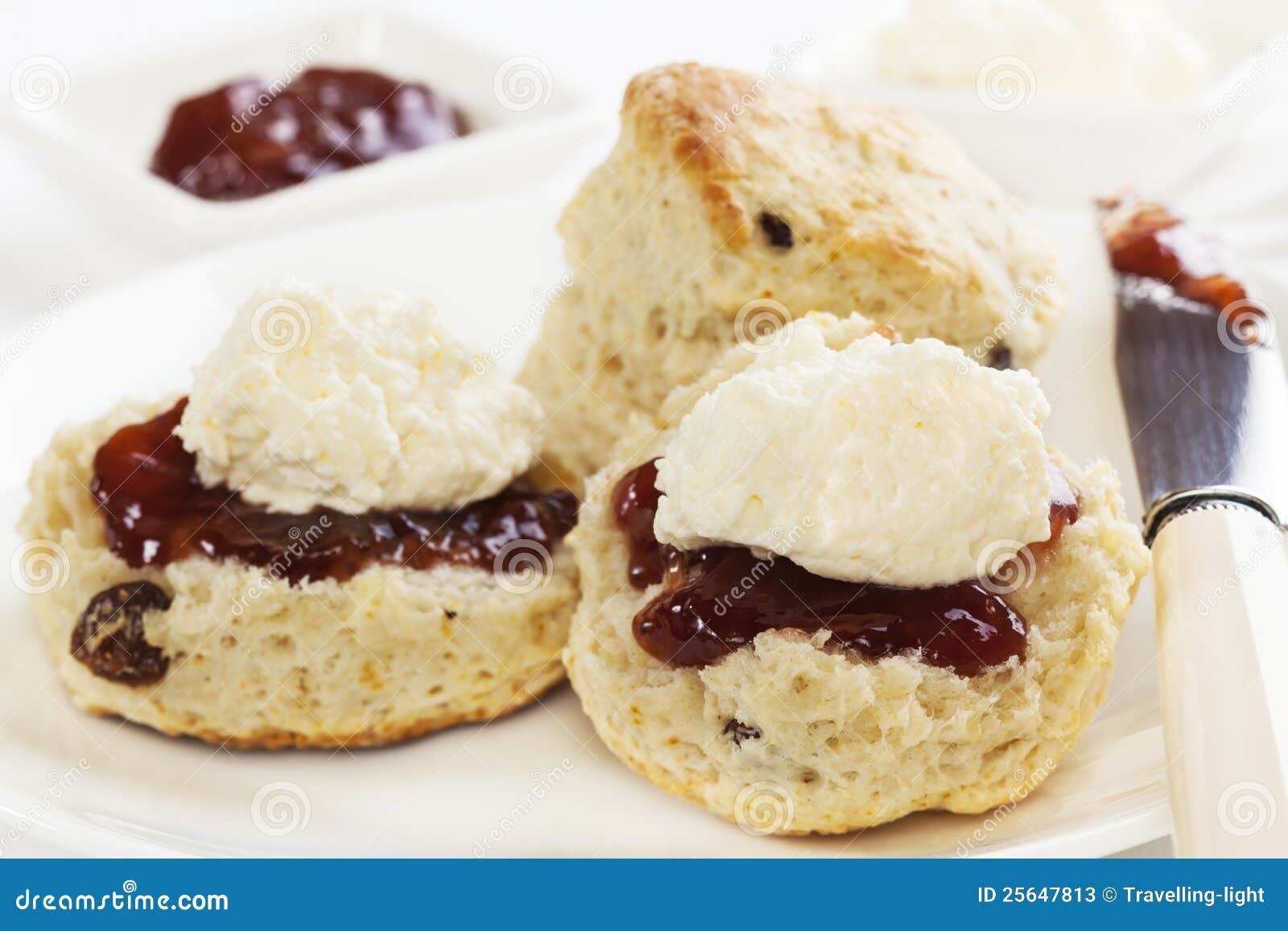 Fruit Scones with Jam and Cream Stock Image - Image of knife, scones ...