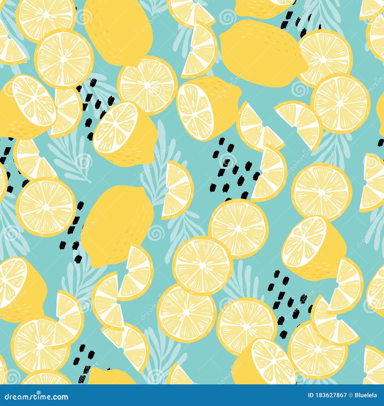 Fruit Seamless Pattern, Lemons with Tropical Leaves and Abstract ...