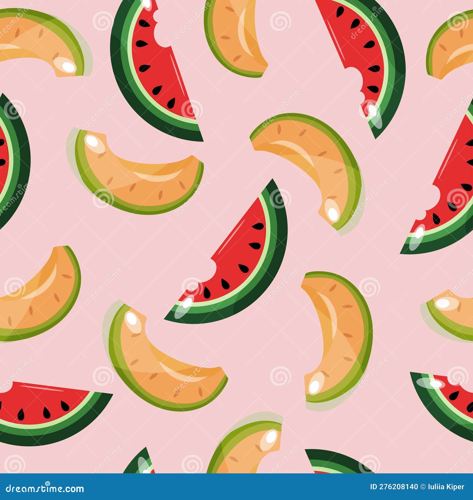 Fruit Seamless Pattern with Melon and Watermelon. Vector Design on a ...