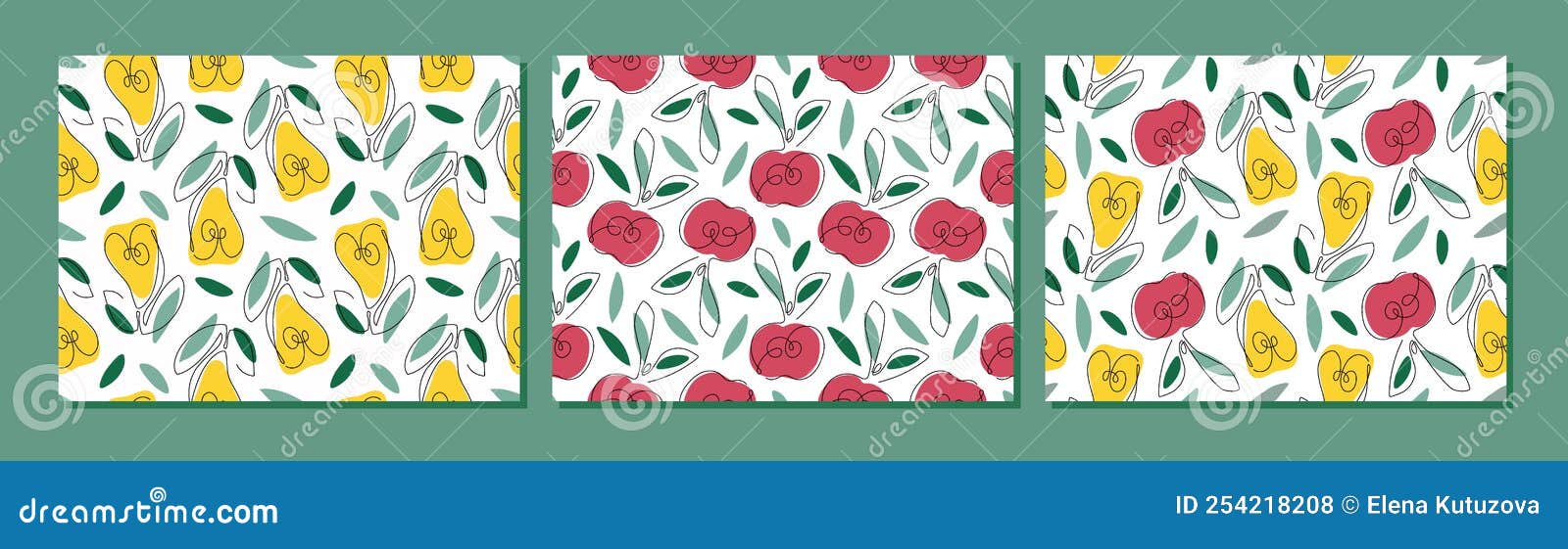 Fruit Seamless Pattern Set. Three Pattern. Continuous One Line Drawing ...
