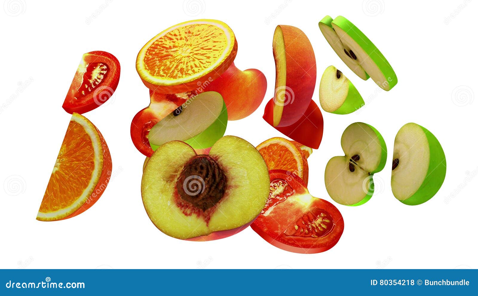 Fruit Segments on White Background, 3d Illustration Stock Illustration - Illustration of crisp ...
