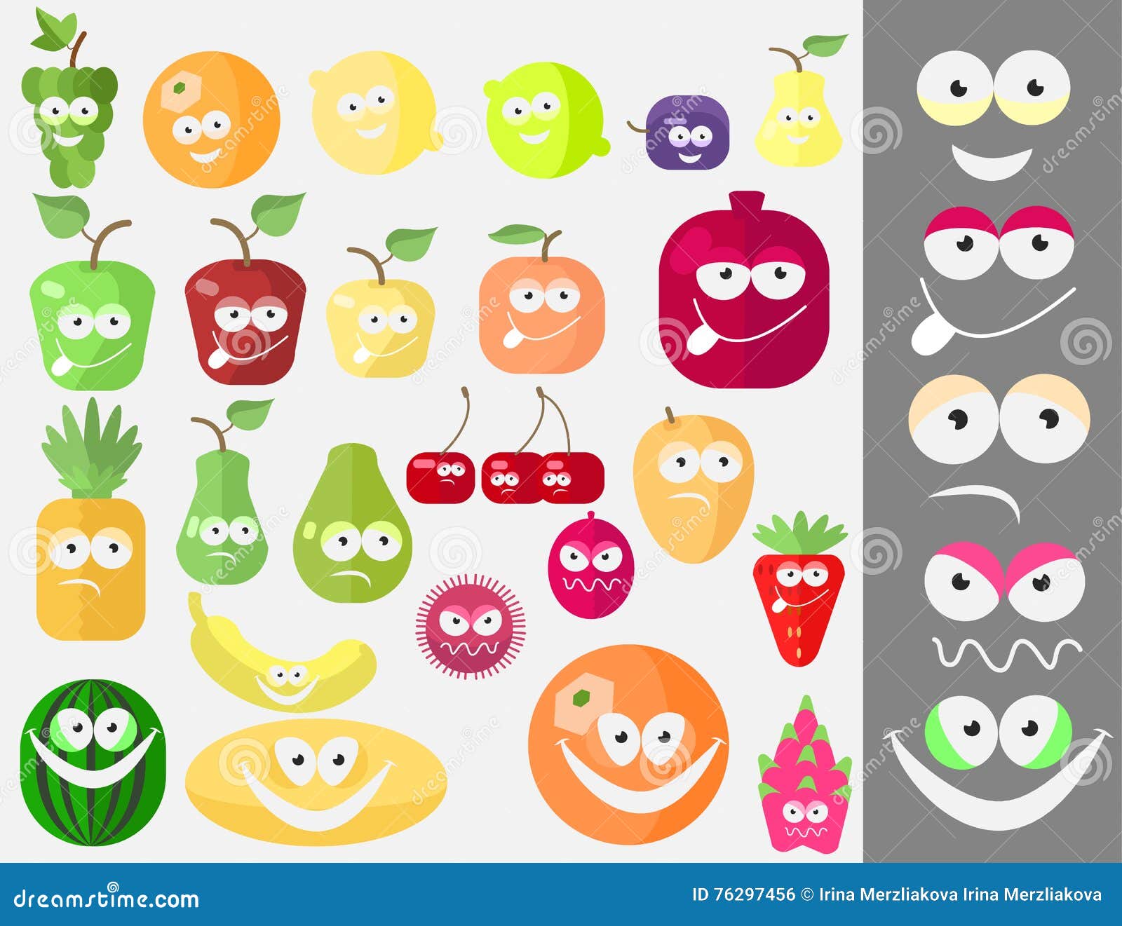 Fruit set with faces stock vector. Illustration of cherry - 76297456