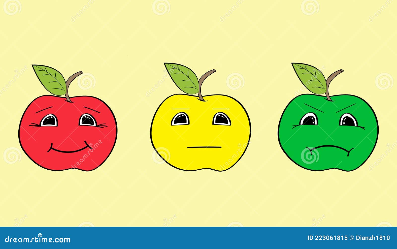 Fruit Set - Flat Design, Feelings and Emotions on Faces. Vector Stock ...