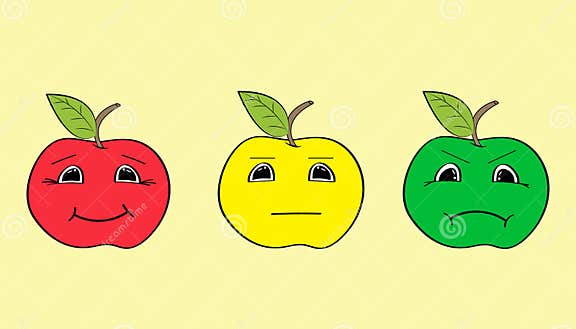 Fruit Set - Flat Design, Feelings and Emotions on Faces. Vector Stock ...