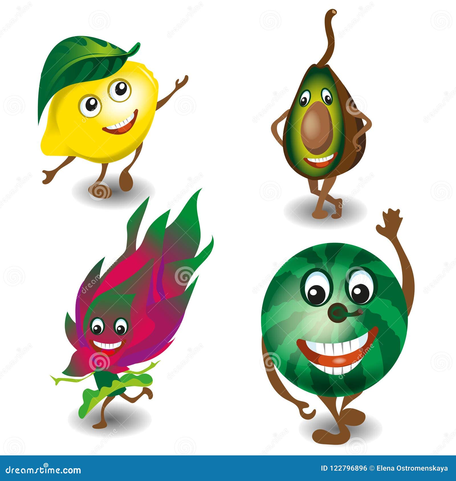 Fruit set stock vector. Illustration of character, watermelon - 122796896