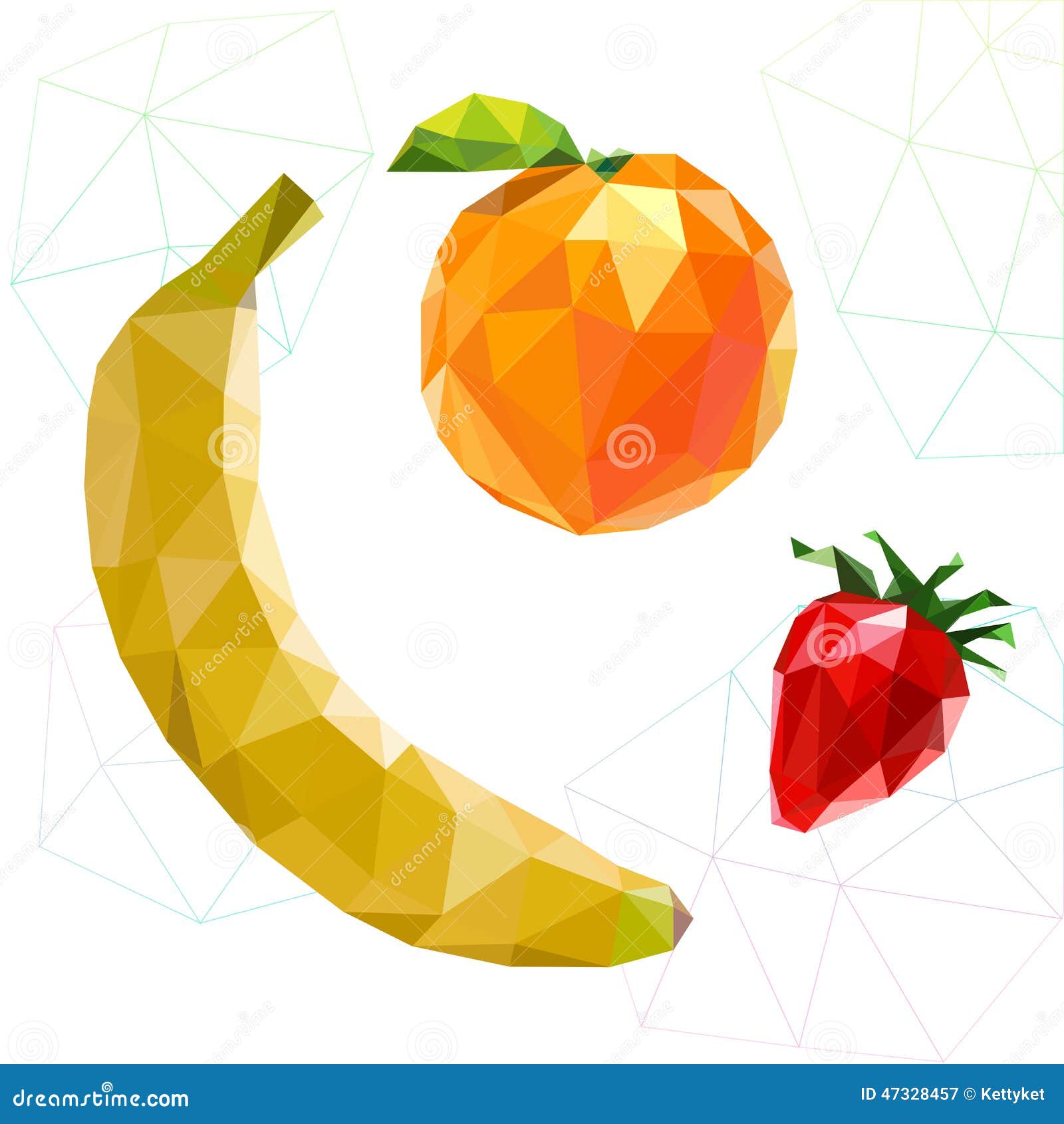 Fruit Set of Polygons . Banana, Orange, Strawberry Stock Vector ...