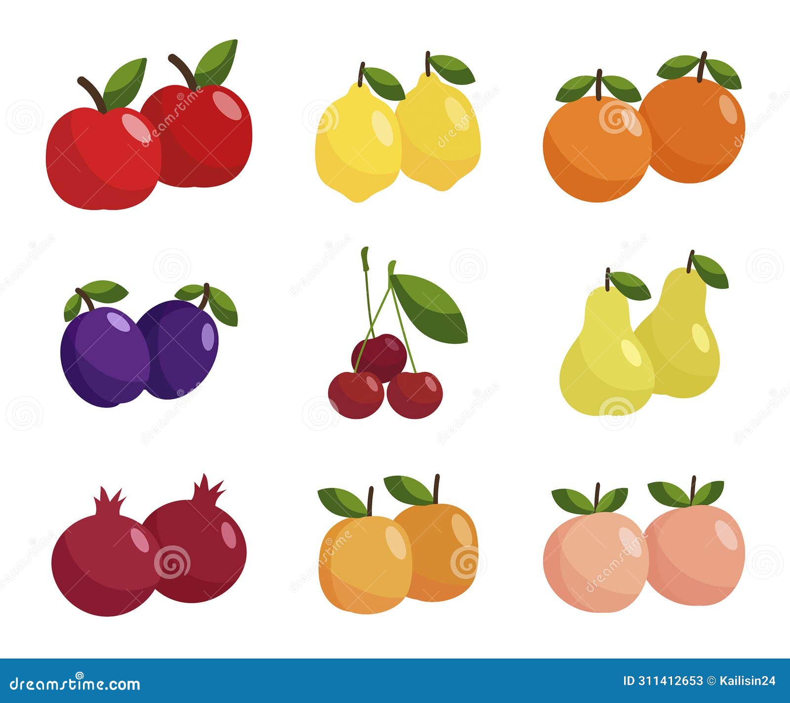 Fruit. Set of Simple Illustrations of Fruits. Flat Vector Illustration ...