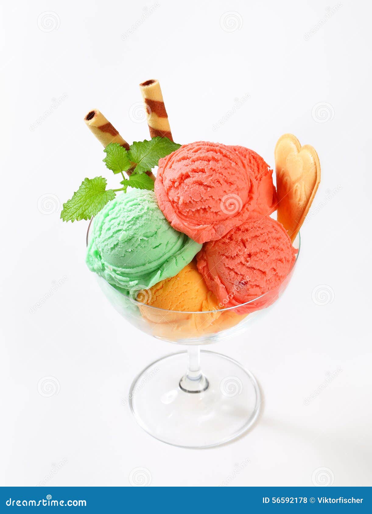 Fruit Sherbets in Ice Cream Coupe Stock Photo - Image of cherry, food ...