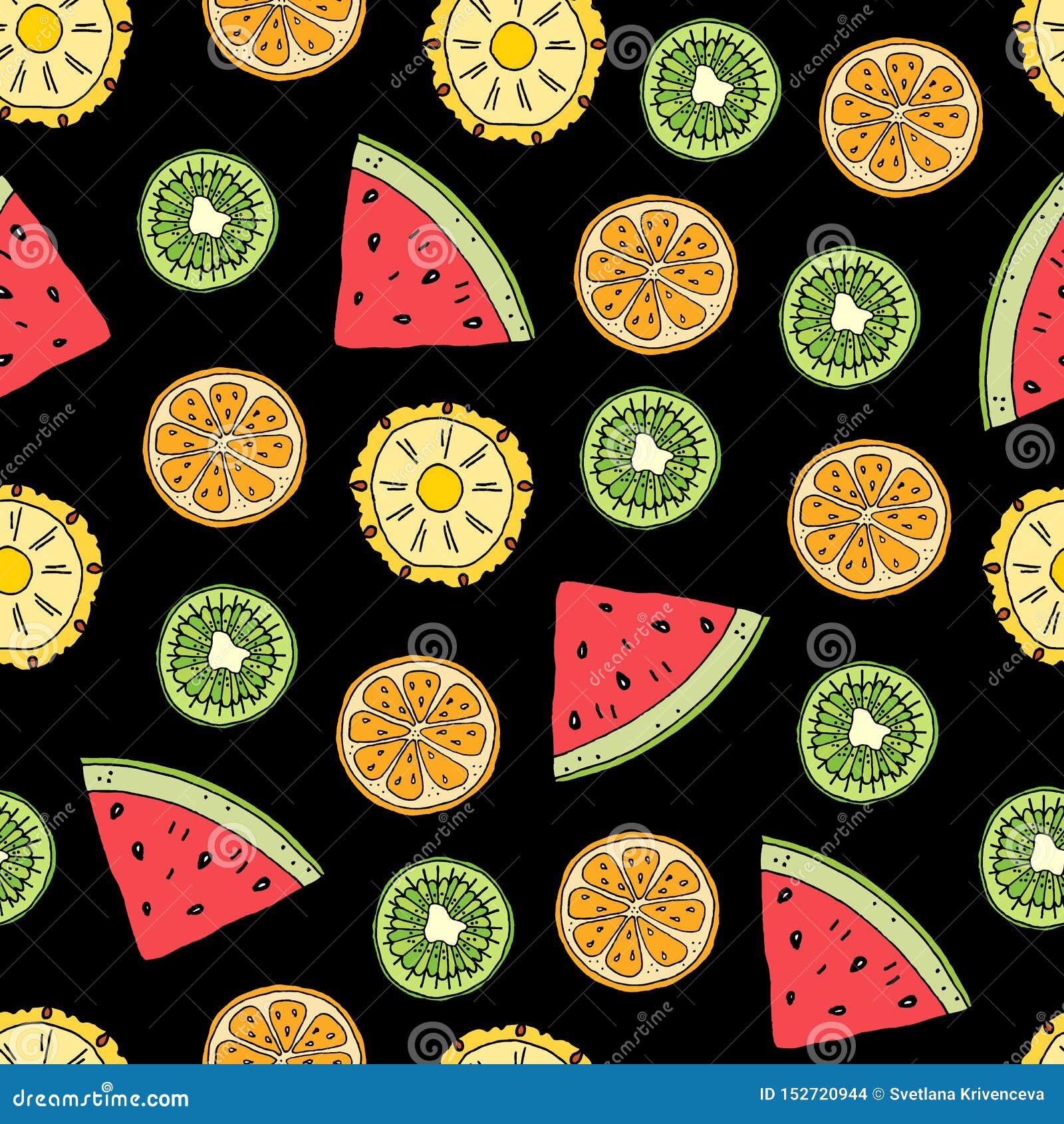 Tropical Fruits Seamless Pattern Stock Illustration - Illustration of ...