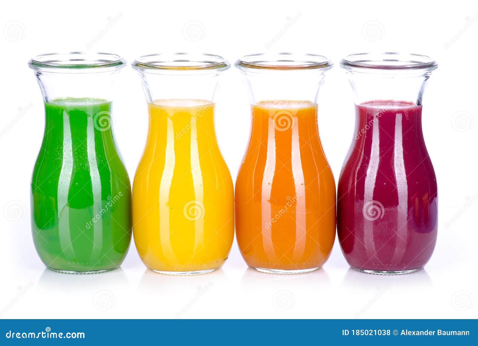 Fruit Smoothies in Different Colours on White Background Stock Photo ...