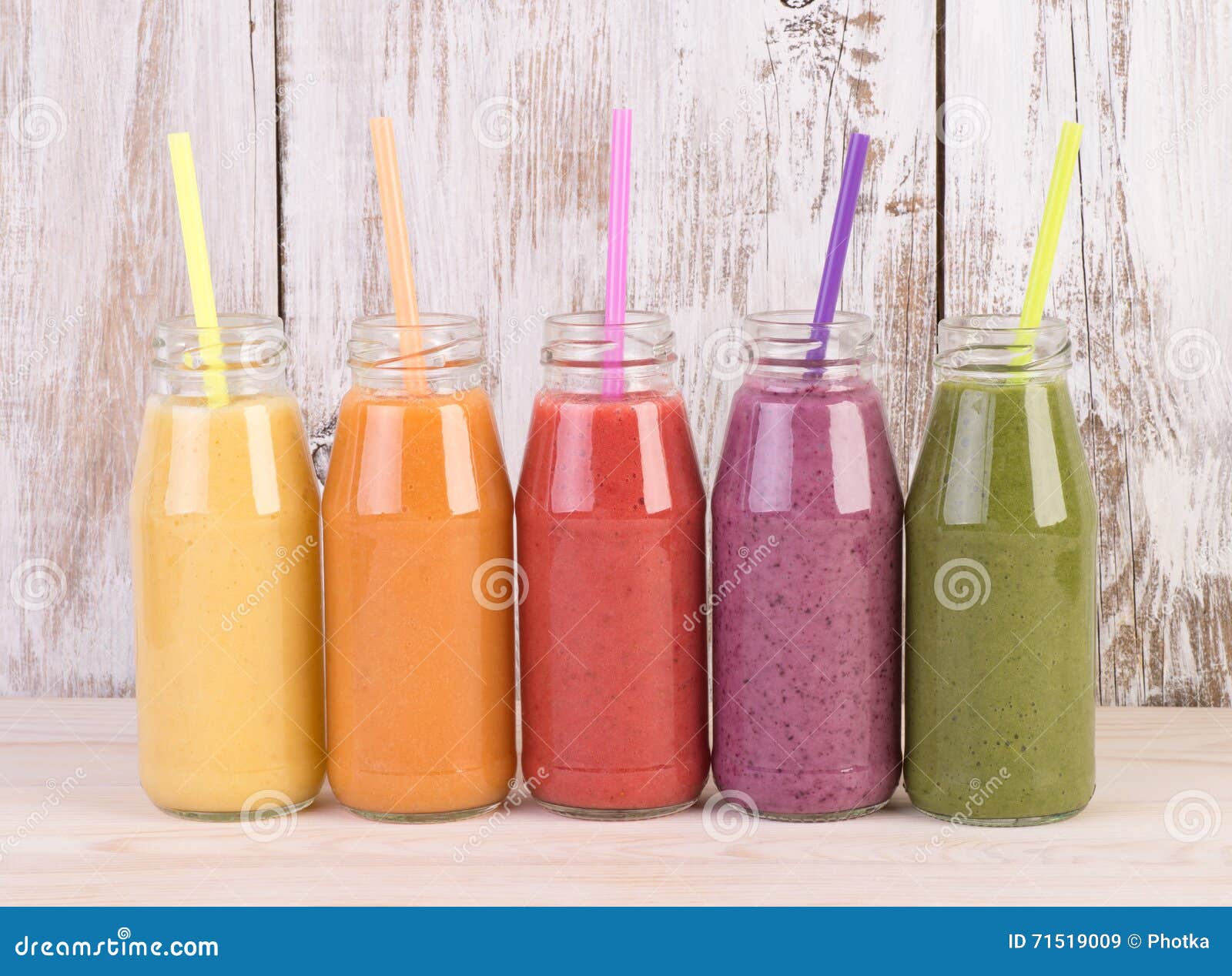Fruit Smoothies in Five Different Colors Stock Image - Image of health ...