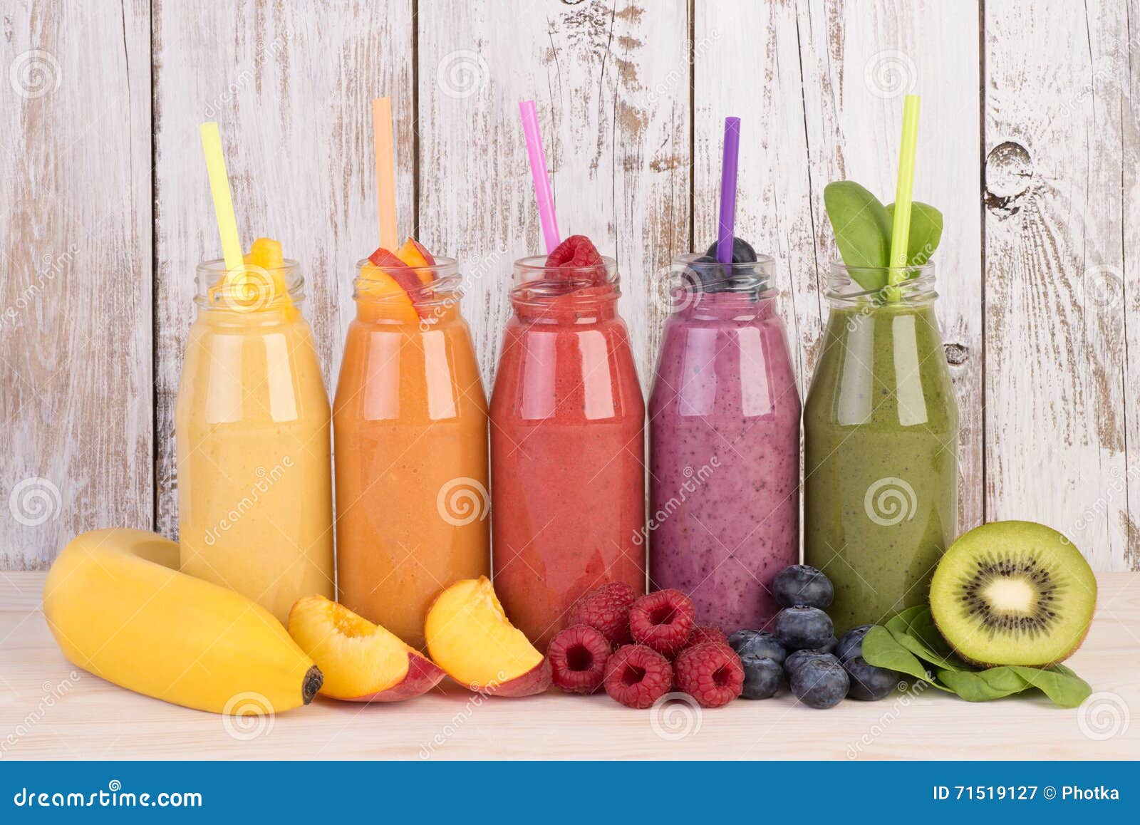 Fruit Smoothies Variety in Rainbow Colors with Fresh Stock Image ...