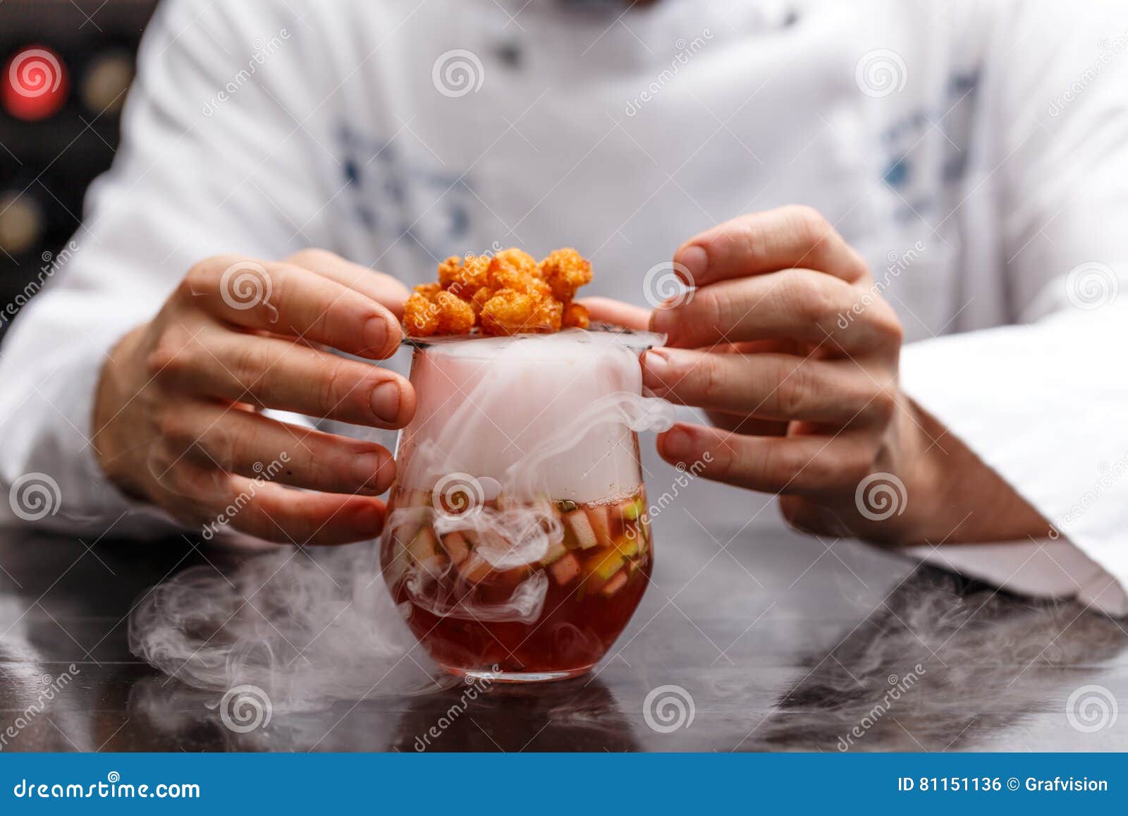 Fruit soup with dry ice stock photo. Image of dining - 81151136