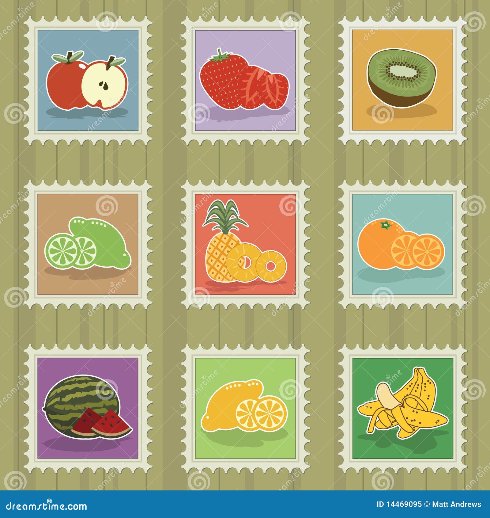 Fruit stamps stock vector. Illustration of badge, postage - 14469095