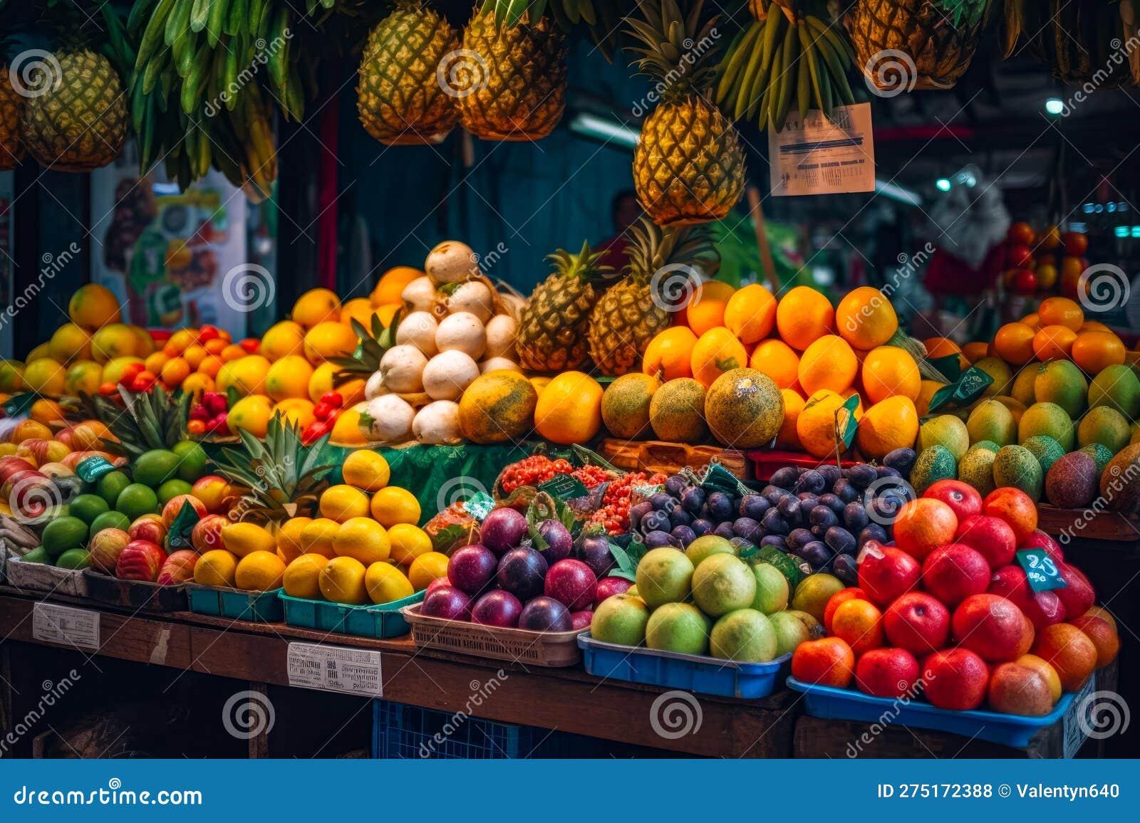 Fruit Stand with Lots of Different Types of Fruits and Vegetables on ...