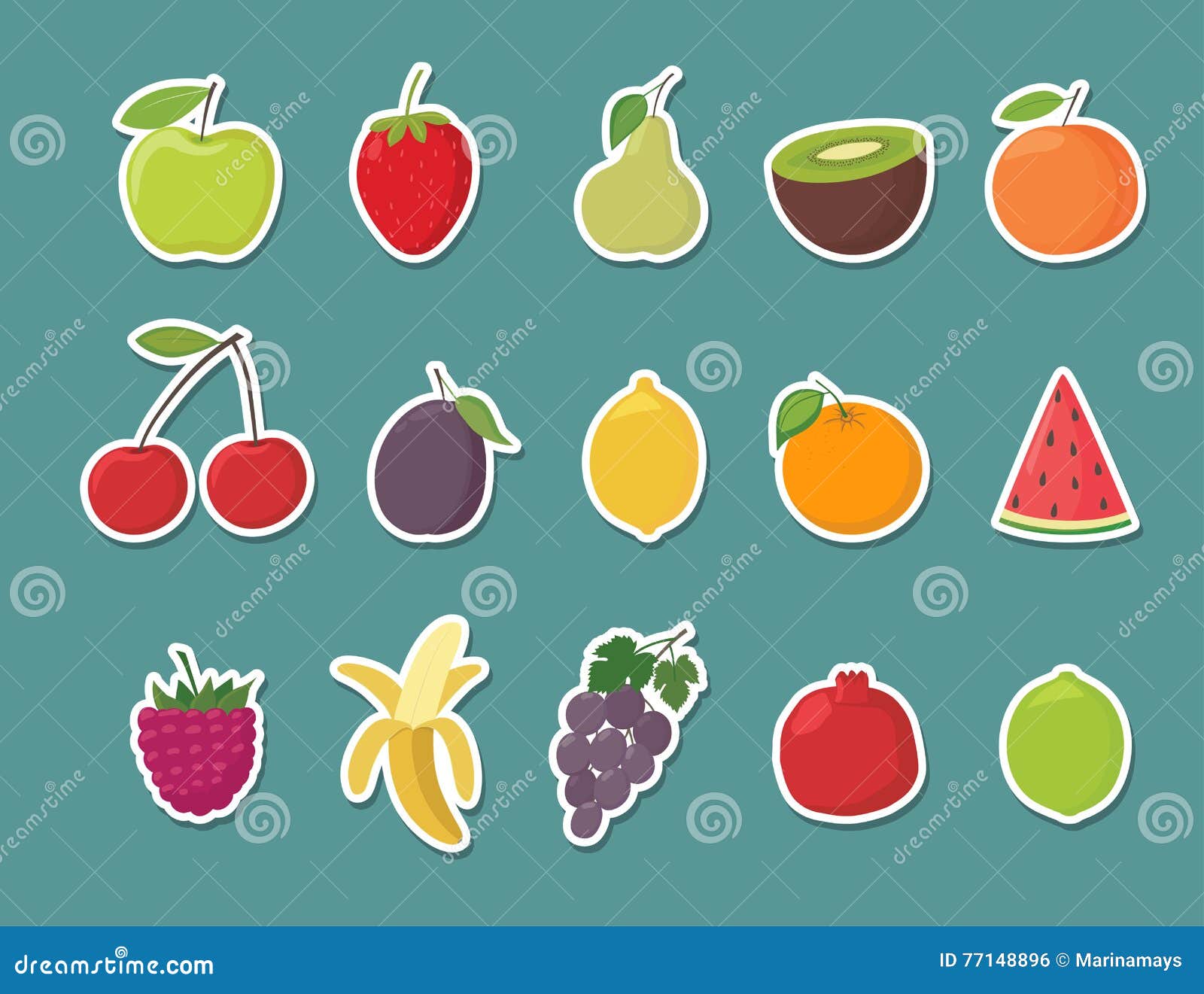 Fruit Stickers Set. Cartoon Vector Illustration Stock Vector ...