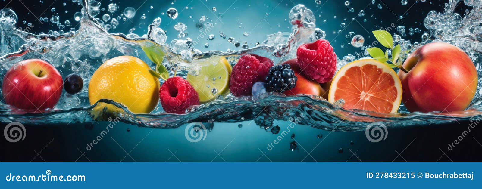 Fruit Submerged in Water Splash, Banner, Generative AI Stock ...
