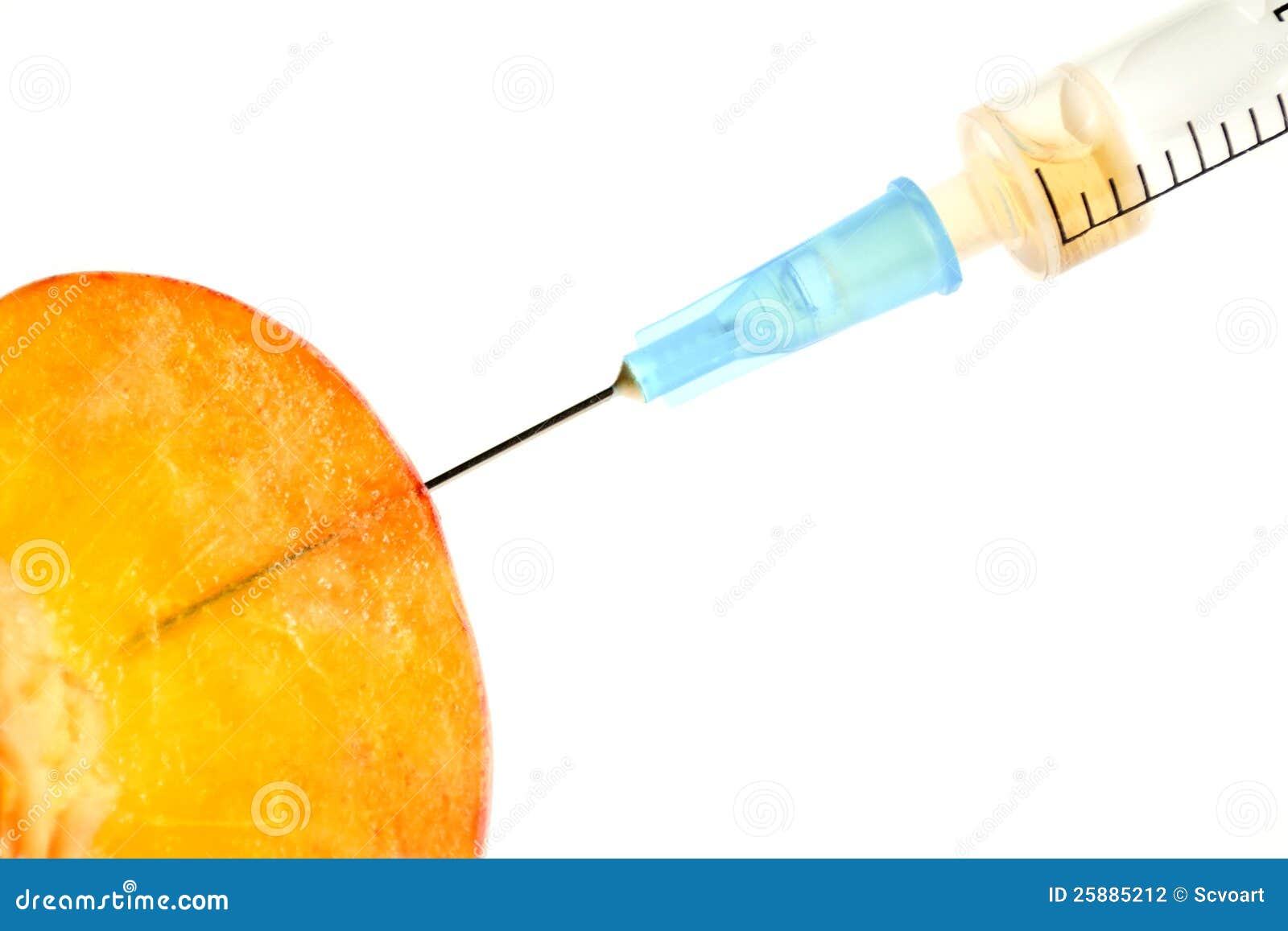 Fruit with Syringe Inserted Stock Photo - Image of adulteration, health ...