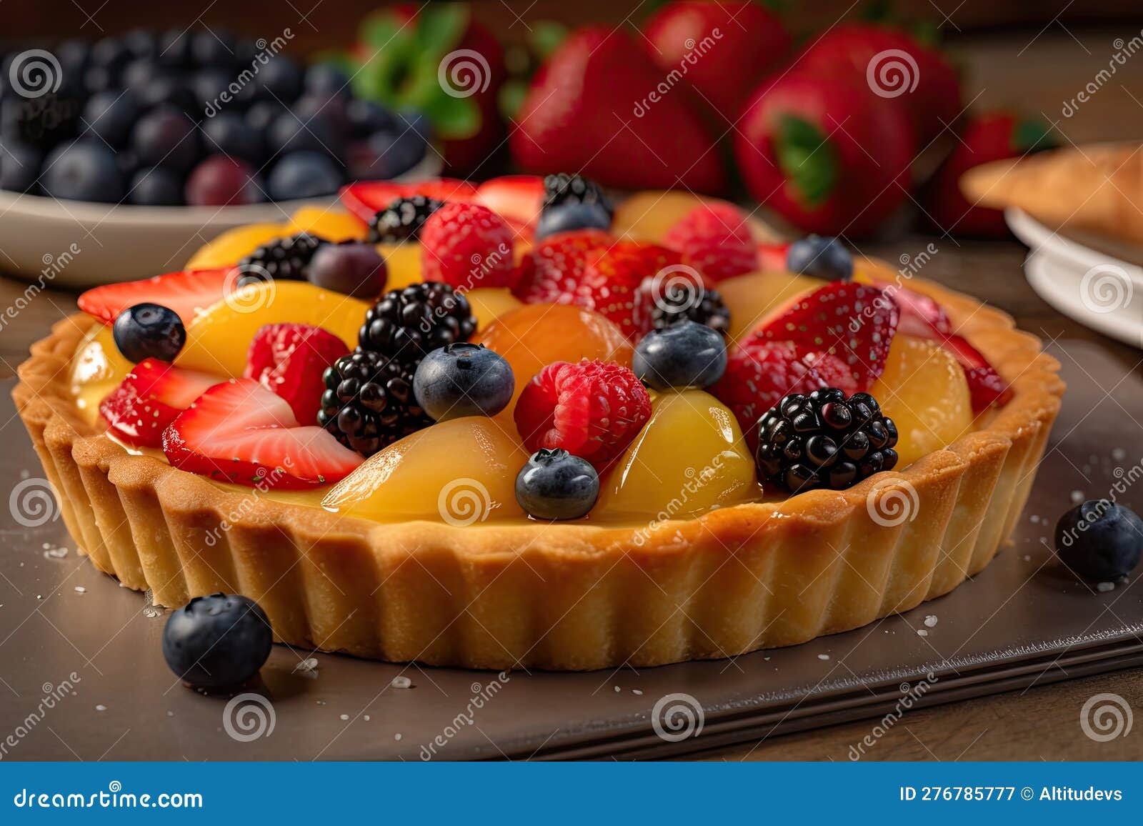 Fruit Tart, with Layers of Fruit and Custard, Topped with Flaky Crust ...