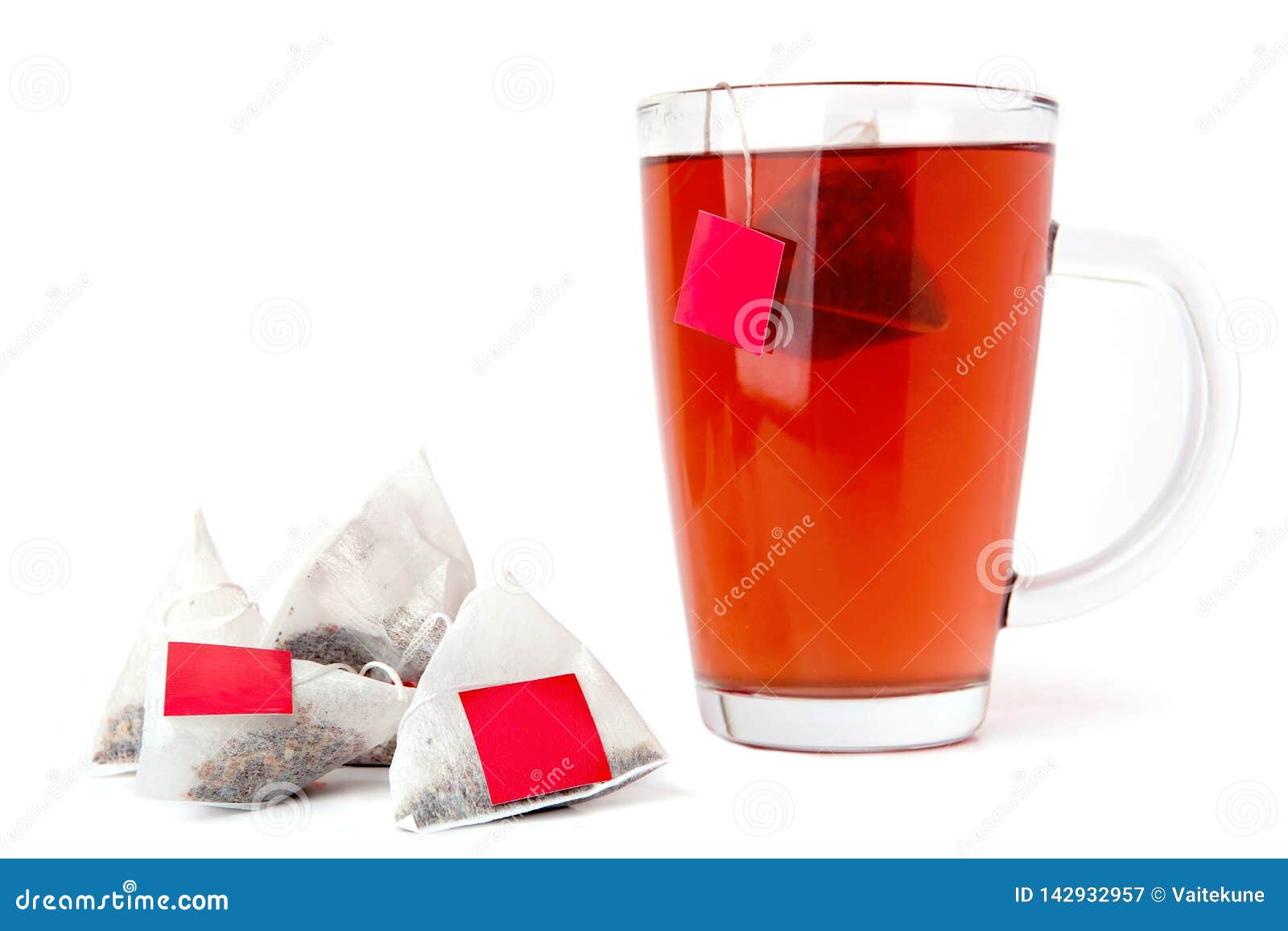 Red Tea Glass Cup with Tea Bags Isolated on White Background. Stock ...