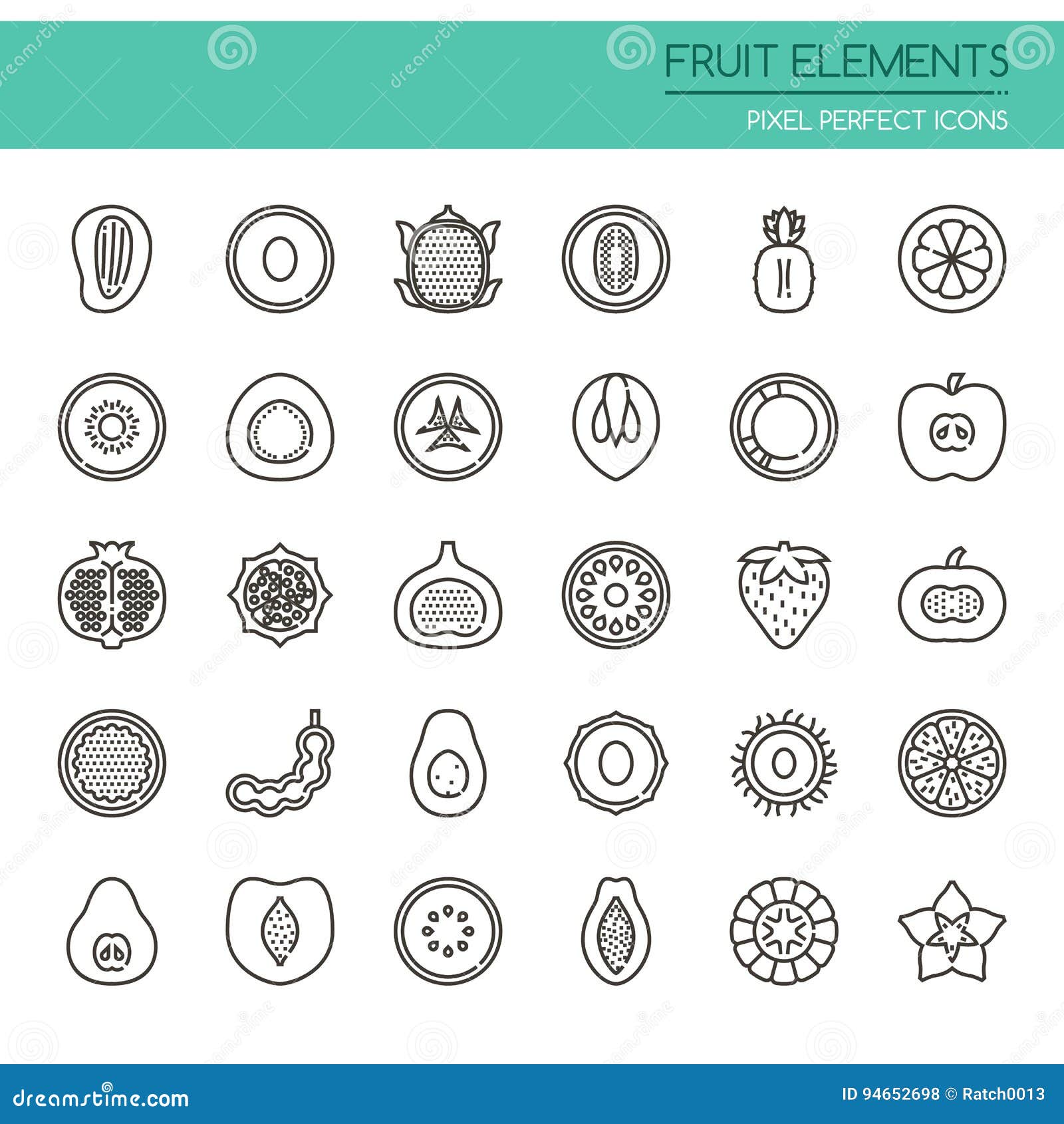 Fruit , Thin Line stock vector. Illustration of health - 94652698