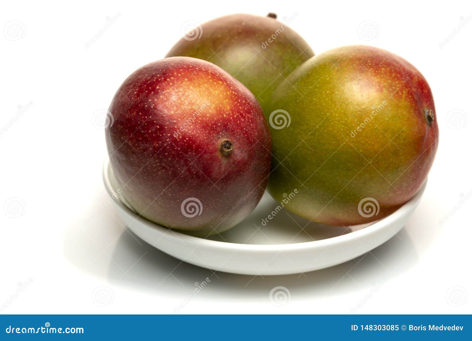 Fruit Three Mango Fruit in a Plate Isolated Stock Image - Image of ...