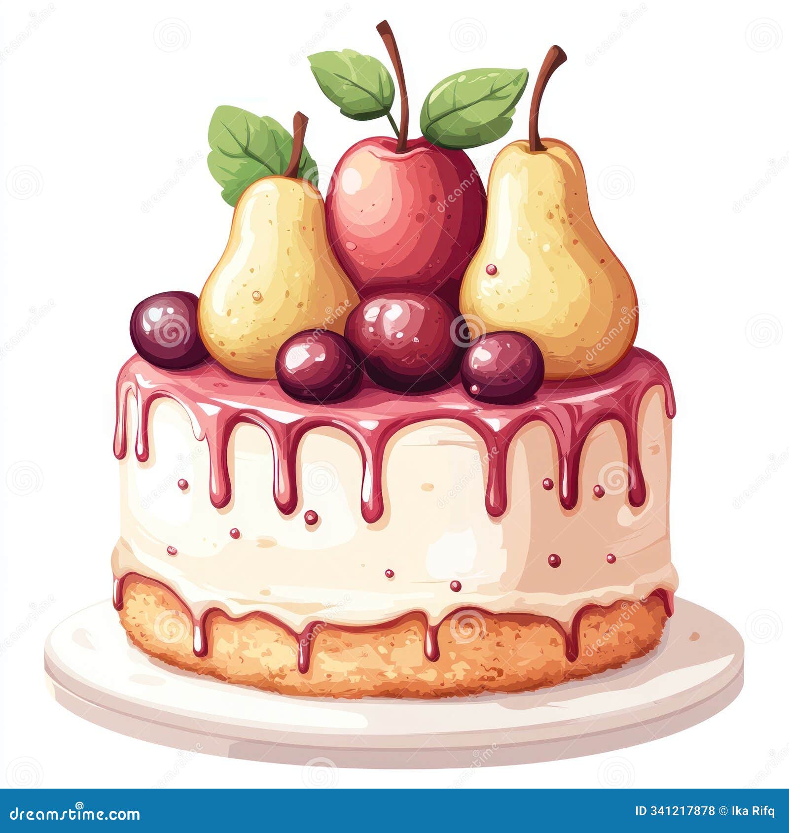 Fruit Topped Cake Illustration Stock Illustration - Illustration of ...