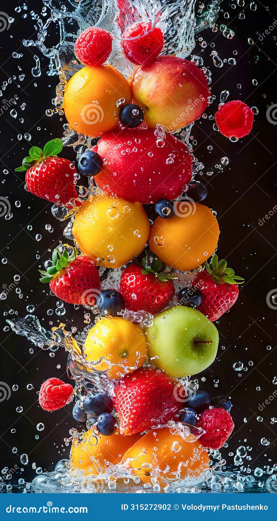 A Fruit Tower is Being Splashed with Water Stock Photo - Image of tower ...