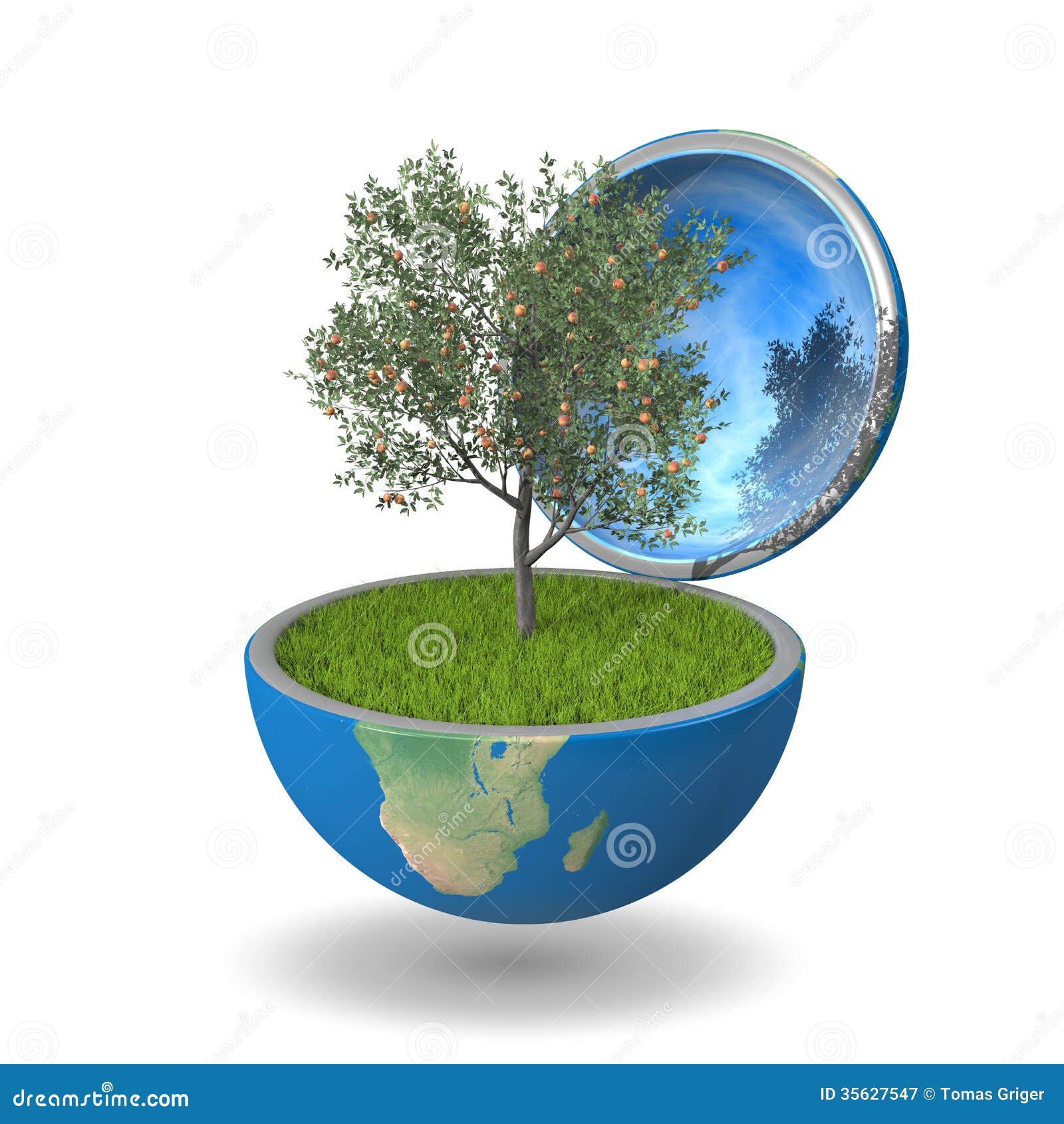 Fruit tree inside planet stock illustration. Illustration of open ...