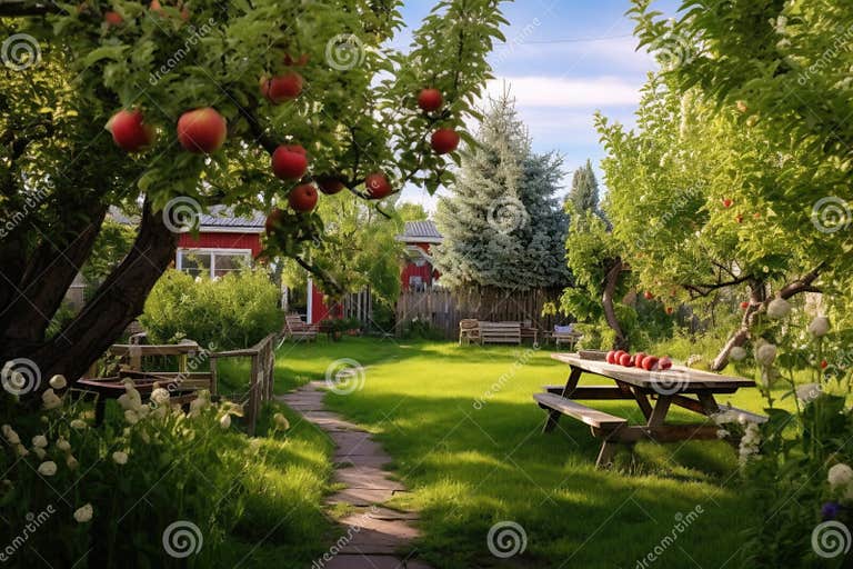 Fruit Tree Orchard in a Backyard Setting Stock Photo - Image of growth ...