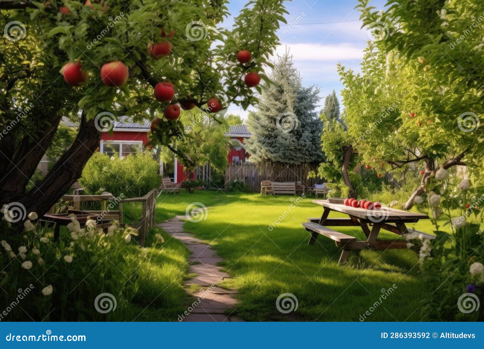 Fruit Tree Orchard in a Backyard Setting Stock Photo - Image of ...