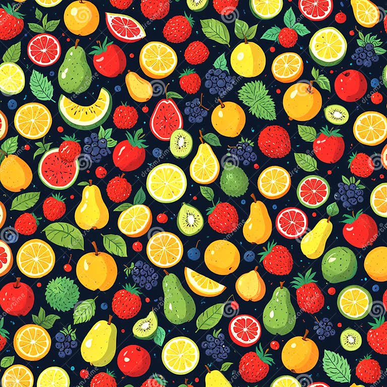 Fruit Vector Pattern Wallpaper with Solid Background Stock Illustration ...