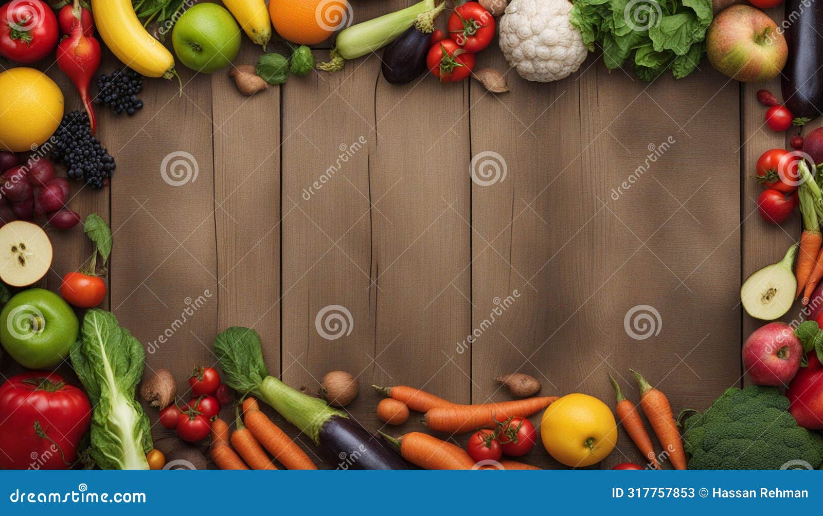 Fruit and Vegetable Borders Fruit and Vegetable Borders on Wood Table ...