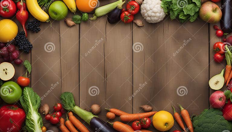 Fruit and Vegetable Borders Fruit and Vegetable Borders on Wood Table ...