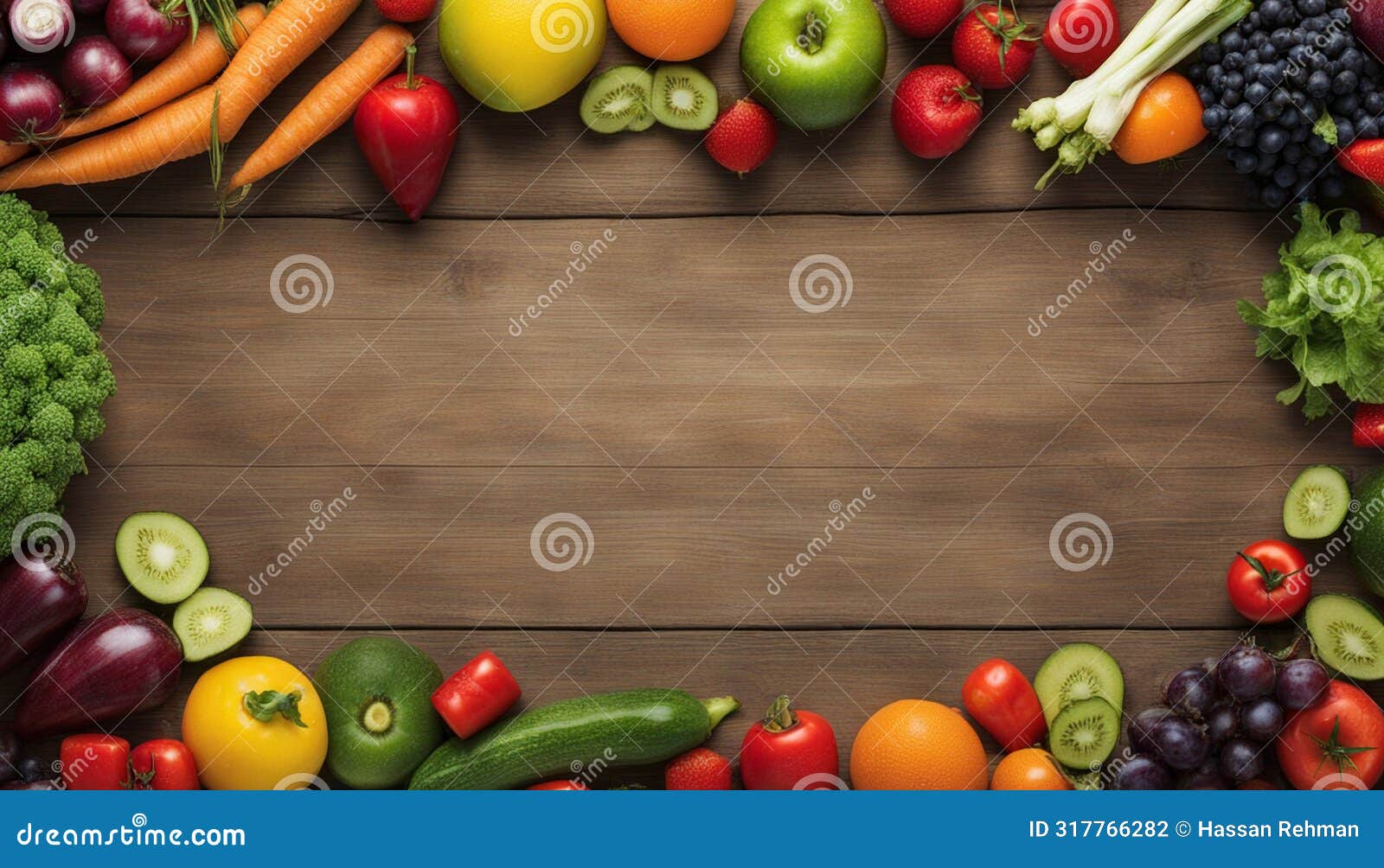 Fruit and Vegetable Borders Fruit and Vegetable Borders on Wood Table ...