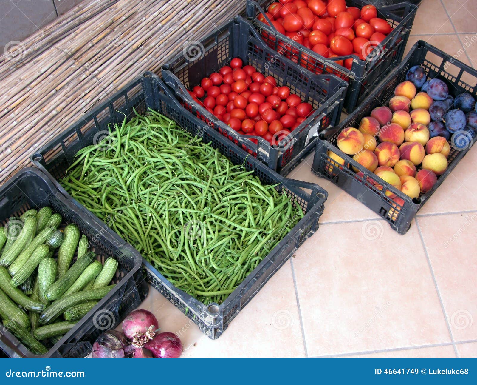 Fruit and vegetable boxes stock image. Image of beans - 46641749