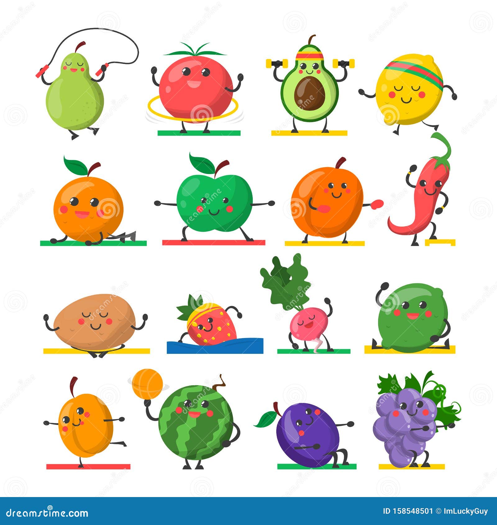 Fruit and Vegetable Doing Sport Exercise Vector Isolated Stock ...