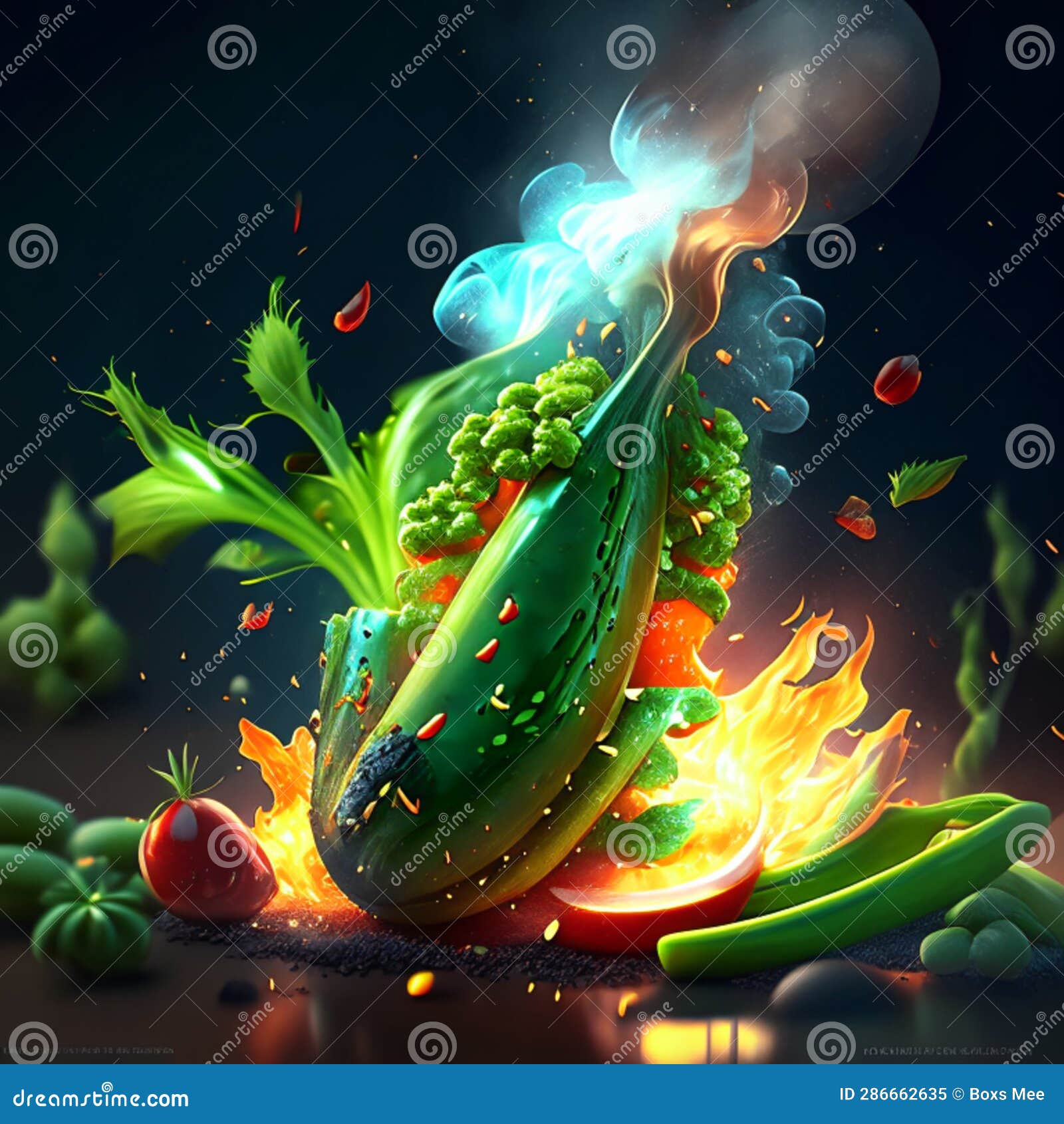 Fruit and Vegetable Explosion. 3d Rendering 3d Illustration Stock ...