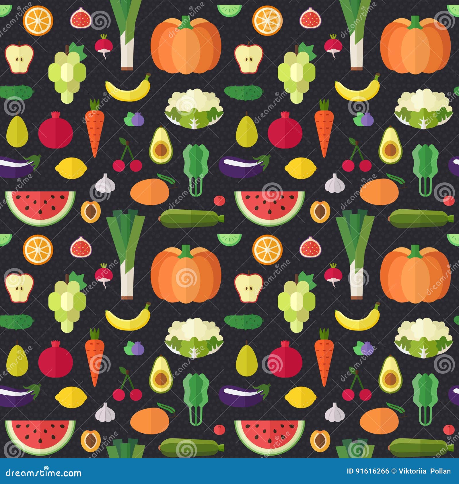 Fruit and Vegetable Flat Vector Seamless Pattern. Part One. Stock ...